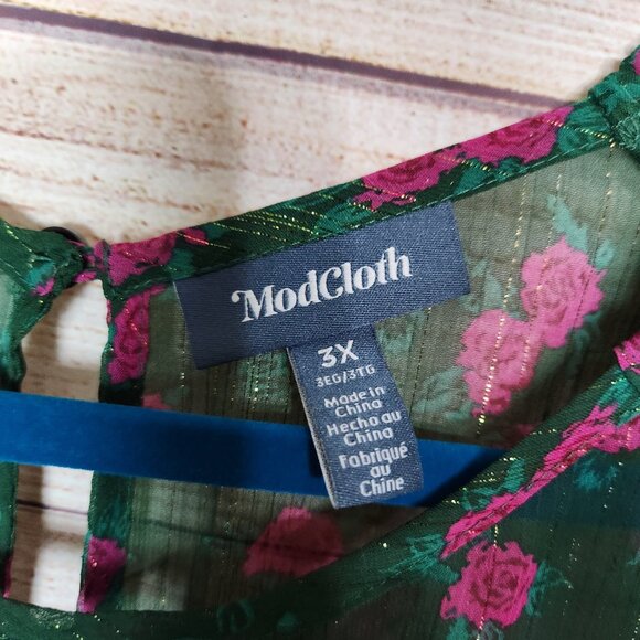 Modcloth | Tops | Modcloth Blouse Green Magenta Roses Coming Up Winter ...